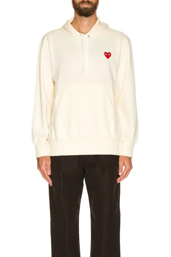 Play Comme Des Garcon Pullover Hoodie With Red Emblem - Ivory