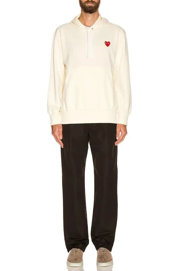 Play Comme Des Garcon Pullover Hoodie With Red Emblem - Ivory