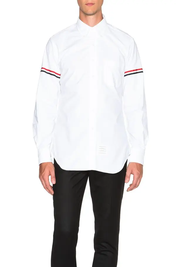 Thom Browne Classic Button Down With Grosgrain Armbands - White