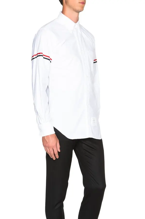 Thom Browne Classic Button Down With Grosgrain Armbands - White