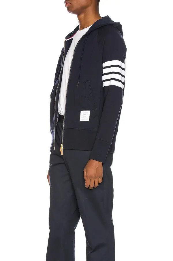 Thom Browne Engineered Bar Zip Hoodie - Navy