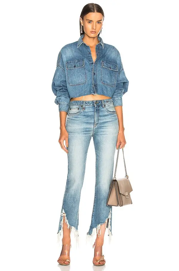 R13 Cropped Denim Shirt - Brindley