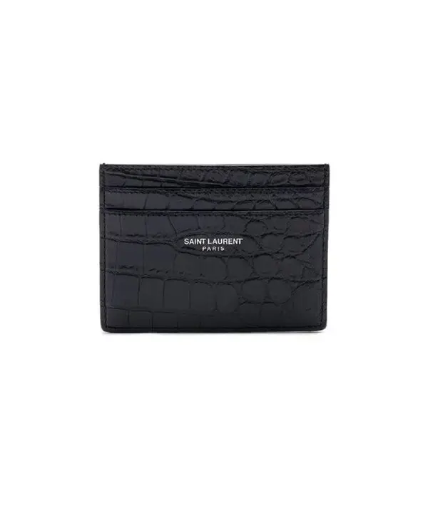Saint Laurent Croc Leather Card Case - Black