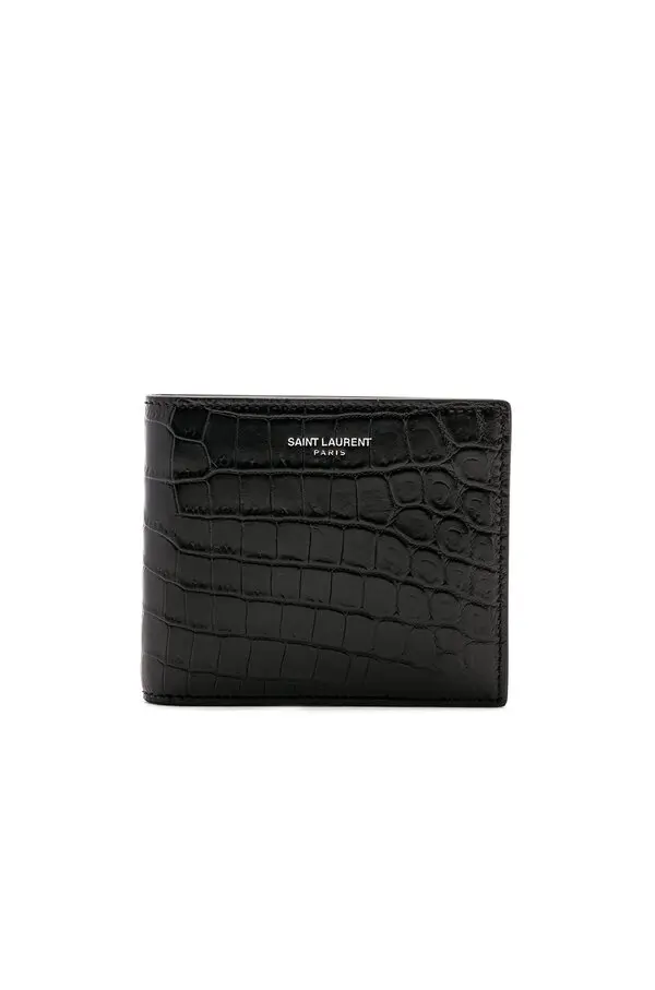 Saint Laurent Matte Croc Billfold Wallet - Black