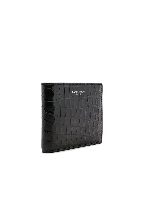 Saint Laurent Matte Croc Billfold Wallet - Black