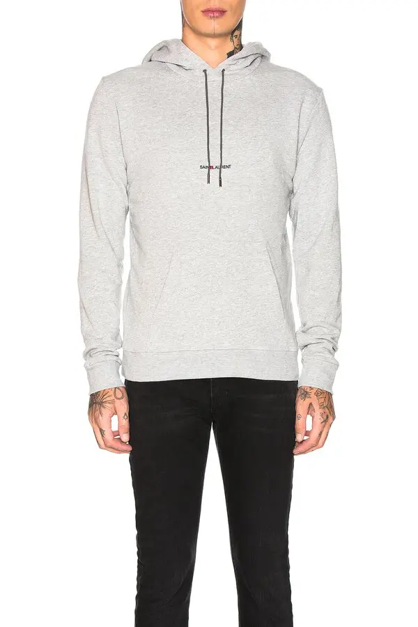 Saint Laurent French Terry Hoodie With Drawstring - Grey