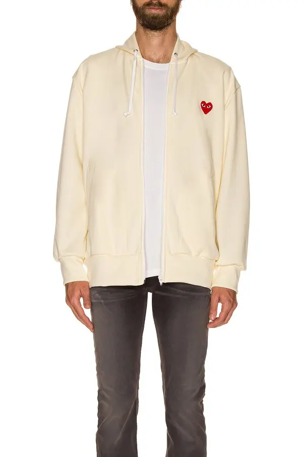 Play Comme Des Garcon Zip Poly Hoodie With Red Emblem