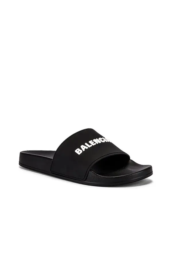 Balenciaga Logo Pool Slide - Black & White