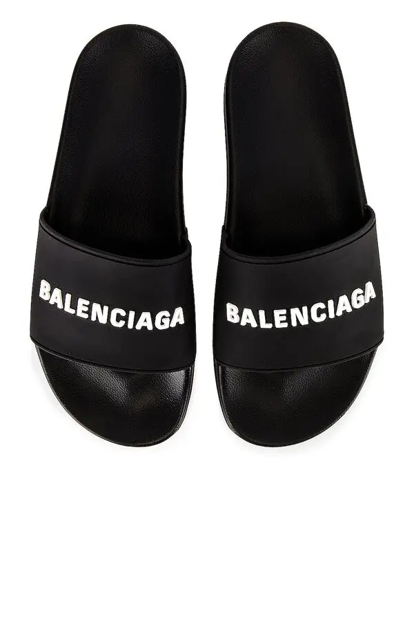 Balenciaga Logo Pool Slide - Black & White