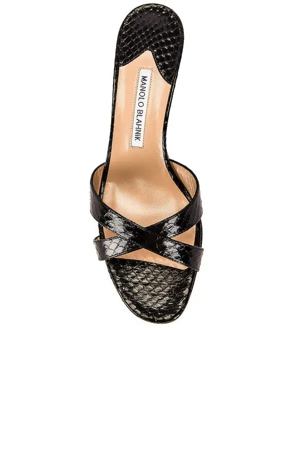 Manolo Blahnik Calla 50 Mule Sandal - Black Snake