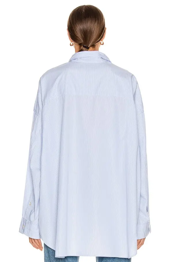 R13 Drop Neck Striped Oxford Shirt - Blue & White Pinstripe
