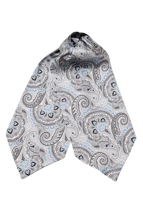 ELIZABETTA Silk Twill Paisley Ascot Cravat - Grey