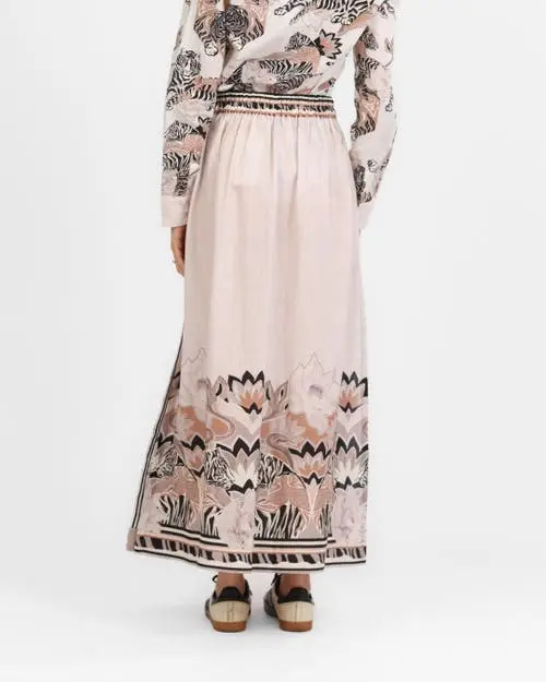 Las Surenas Lotus Tiger Printed Linen Skirt