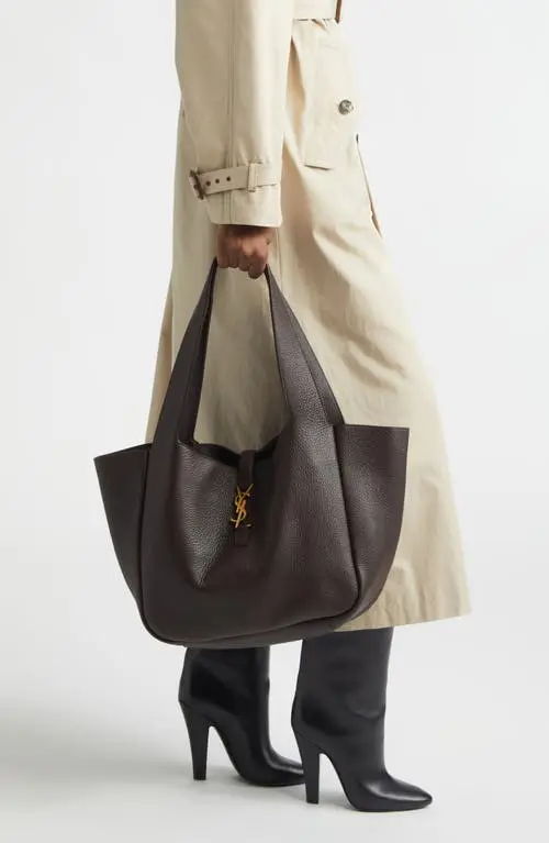 Saint Laurent Le 5 À 7 Bea Leather Tote - Marron Fonce