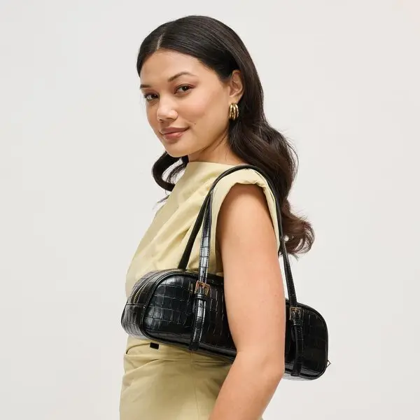 URBAN EXPRESSIONS Athena Croc-embossed Shoulder Bag - Black