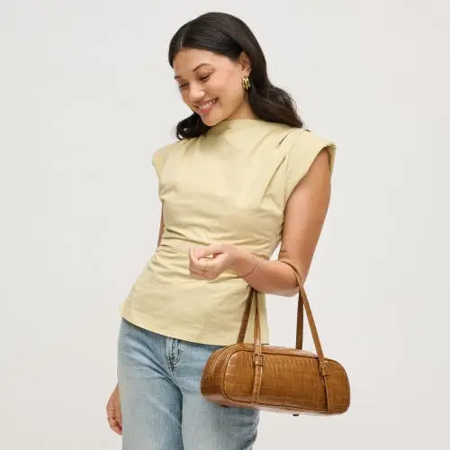 URBAN EXPRESSIONS Athena Croc-embossed Shoulder Bag - Cognac