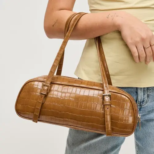 URBAN EXPRESSIONS Athena Croc-embossed Shoulder Bag - Cognac