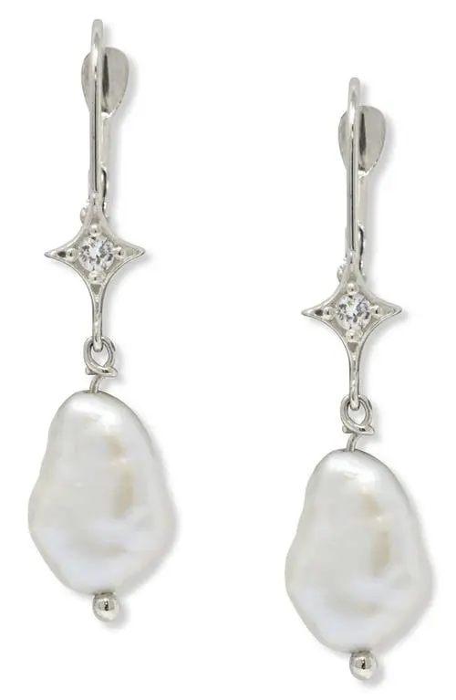 Anzie Emilia Gothic Star Cultured Pearl Drop Earrings - Silver