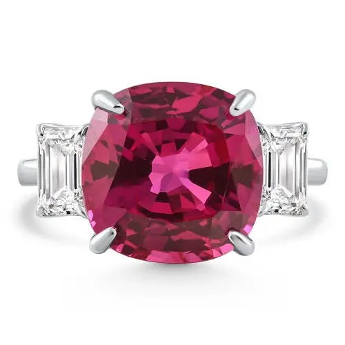 BLISS DIAMOND 8.50ct Cushion Ruby & Emerald Cut Lab Grown Diamond Ring - 14k White Gold