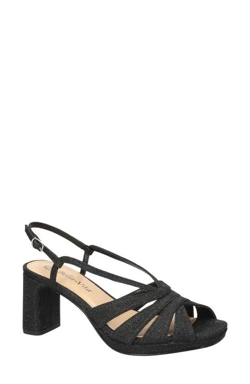 BELLA VITA Embellished Slingback Platform Sandals - Black-glitter