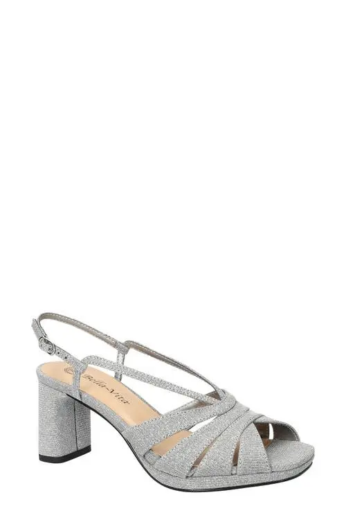 BELLA VITA Embellished Slingback Platform Sandals - Silver-glitter