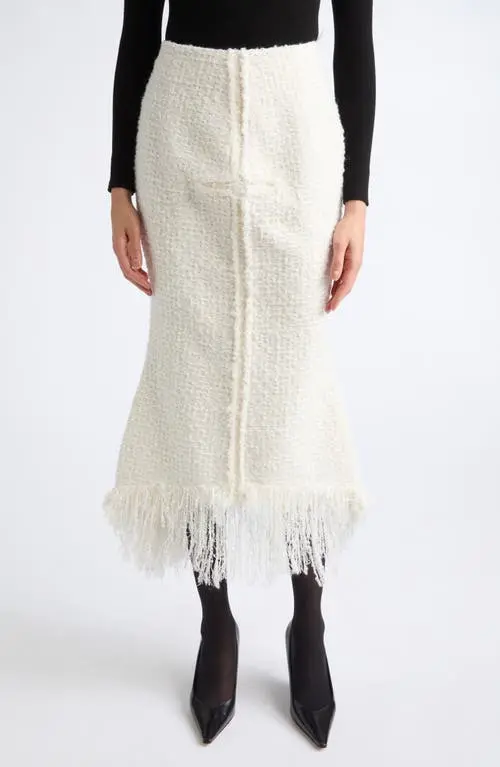 Matieres Fecales Mademoiselle Sequin Fringe Tweed Trumpet Skirt - Tofu
