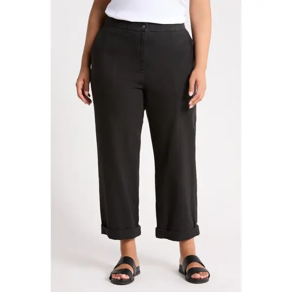 Eileen Fisher Organic Cotton Ankle Straight Leg Pants - Black