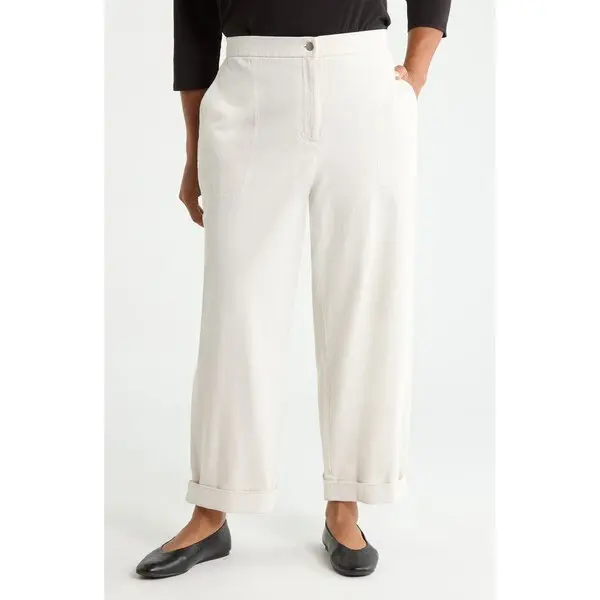 Eileen Fisher Organic Cotton Ankle Straight Leg Pants - Plaster