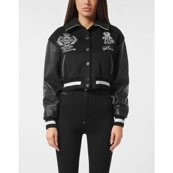 Philipp Plein Wool And Leather College Bomber Teddy - Black