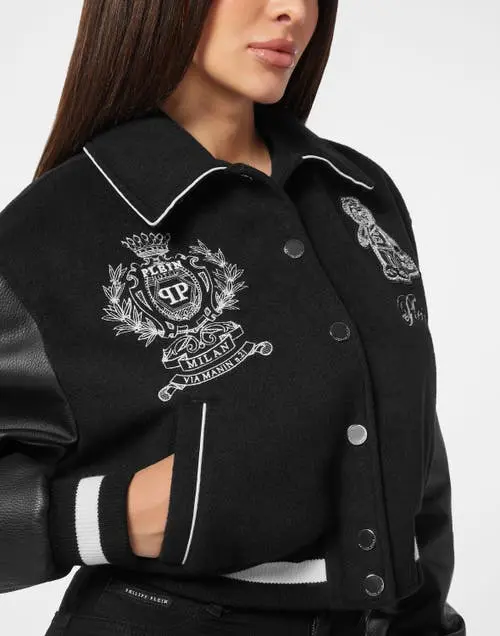 Philipp Plein Wool And Leather College Bomber Teddy