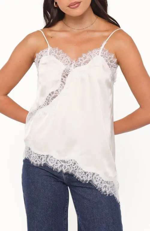 PETAL & PUP Avere Lace Trim Asymmetric Satin Camisole - Cream