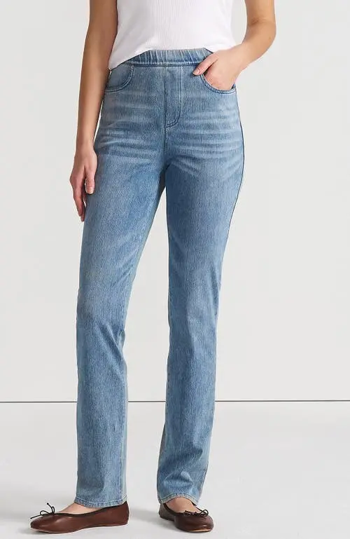 LANDS' END Starfish High Rise Knit Denim Straight Jeans - Light Brook
