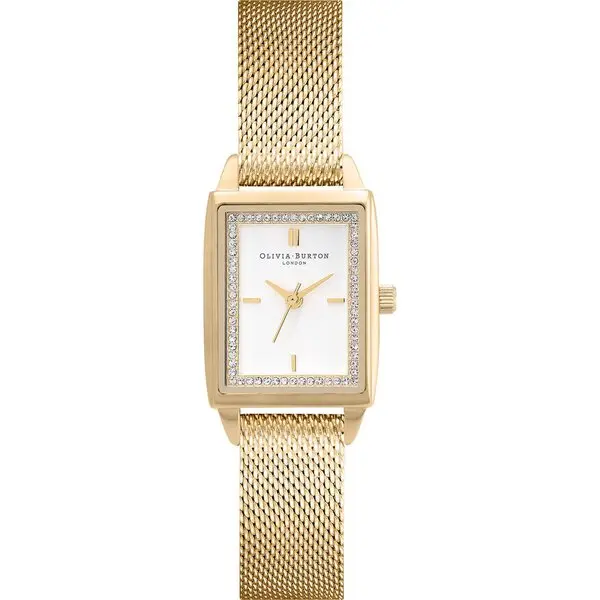 OLIVIA BURTON Classics Rectangular Mesh Strap Watch - Gold