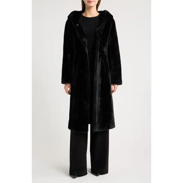 CECE DUPRAZ Faux Fur Hooded Coat - Black