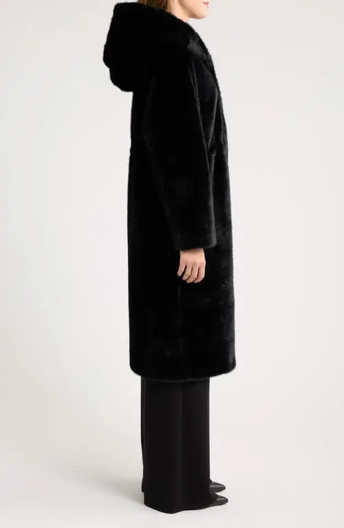 CECE DUPRAZ Faux Fur Hooded Coat - Black