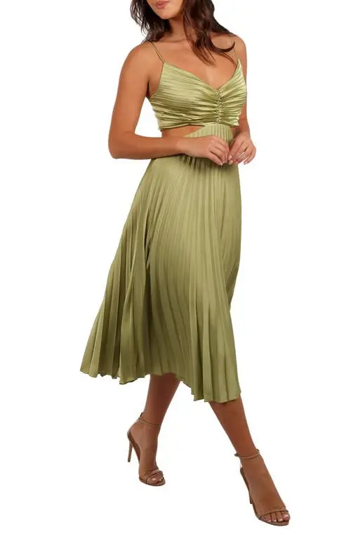 PETAL & PUP Niamh Pleated Cutout Satin Midi Dress