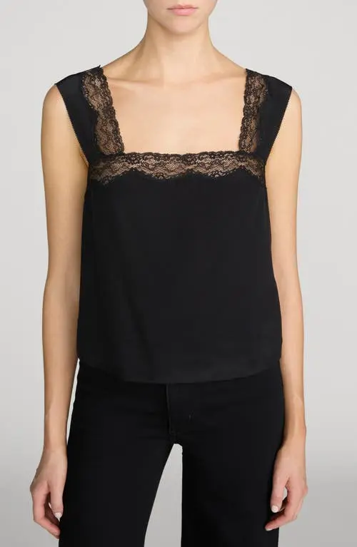FRAME The Chandelier Lace Trim Silk Camisole - Black