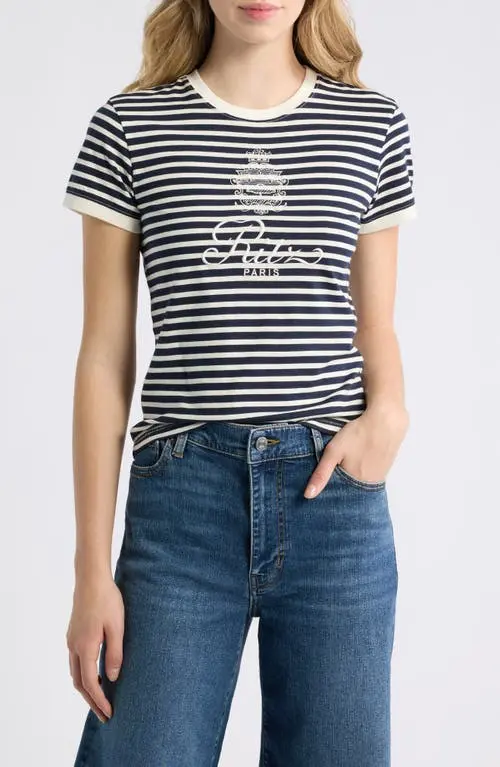 FRAME X The Ritz Paris Stripe Logo Graphic Baby Tee - Navy Multi