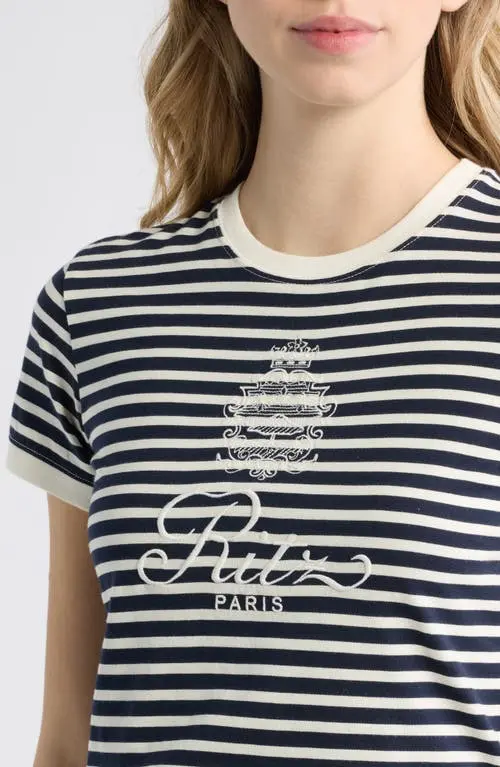 FRAME X The Ritz Paris Stripe Logo Graphic Baby Tee