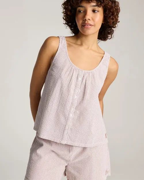 NUDEA The Seersucker Button Cami Top - Mocha Stripe