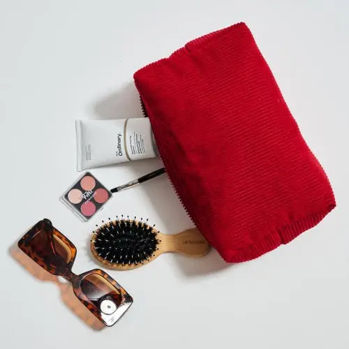 URBAN EXPRESSIONS Corduroy Cosmetic & Travel Organizer Pouch - Red