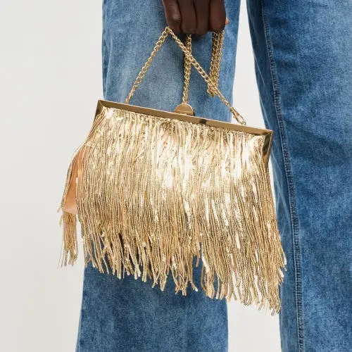 URBAN EXPRESSIONS Celestia Sequin-fringe Frame Clutch - Gold