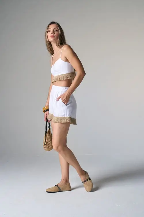 JBQ Mia 2.0 Linen Shorts With Fringe Detail