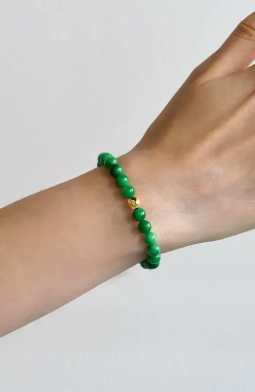 Anzie Bohème Smooth Jade Stretch Bracelet With 14k Gold Charm
