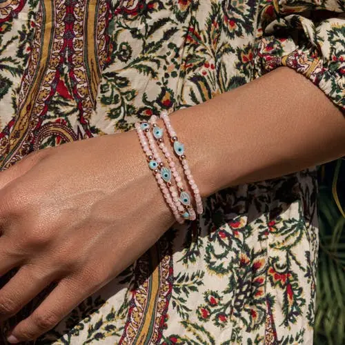 KARMA AND LUCK Rose Quartz Evil Eye Bracelet