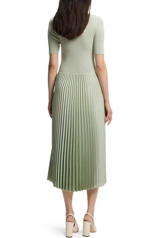 BOSS Ribbed Bodice Pleated Midi Dress - Desert Sage