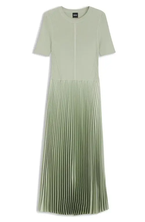 BOSS Ribbed Bodice Pleated Midi Dress - Desert Sage