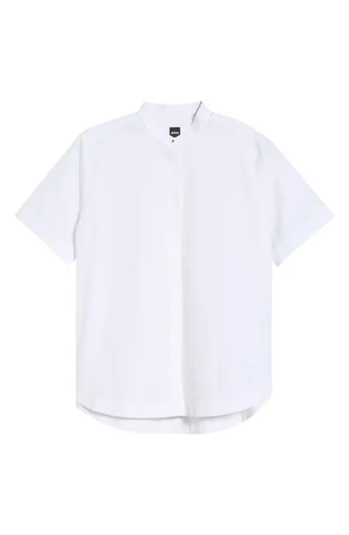 BOSS Cotton Band Collar Short Sleeve Shirt
