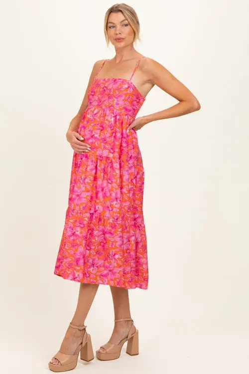 PINKBLUSH Floral Sleeveless Tiered Midi Dress