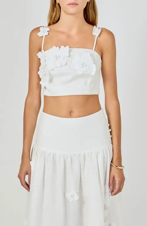 Endless Rose 3d Floral Detail Linen Shell Top - White